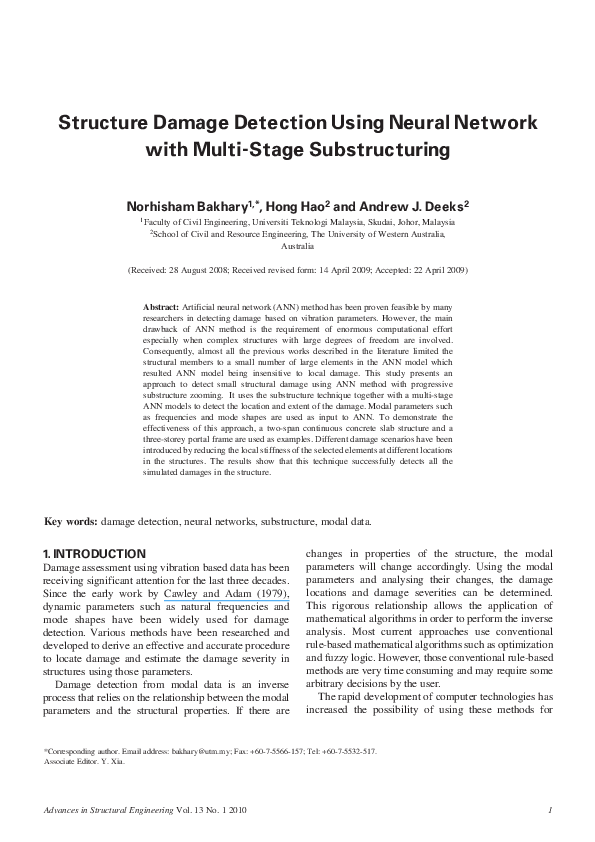 (PDF) Structure Damage Detection Using Neural Network with Multi-Stage Substructuring
