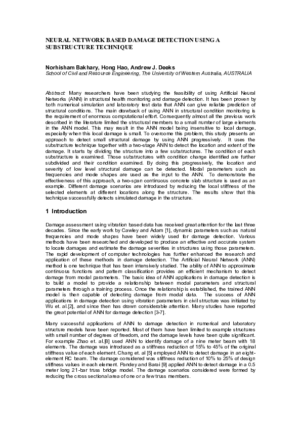 (PDF) Neural network based damage detection using substructure technique