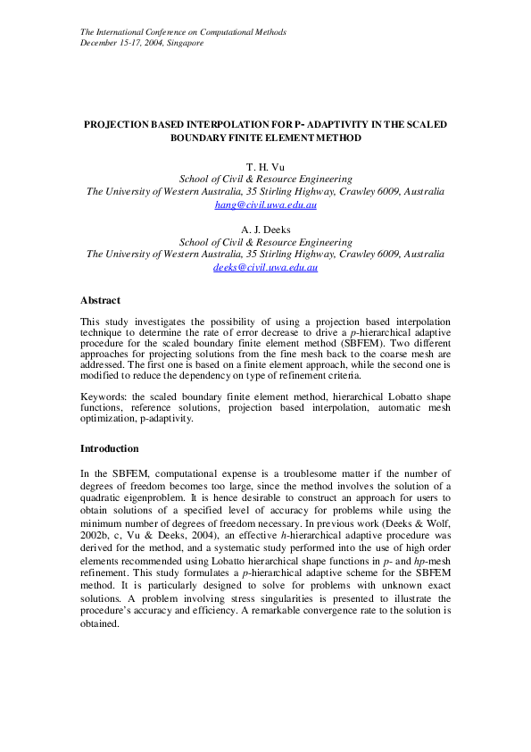 Pdf Projection Based Interpolation For P Adaptivity In The Scaled Boundary Finite Element Method