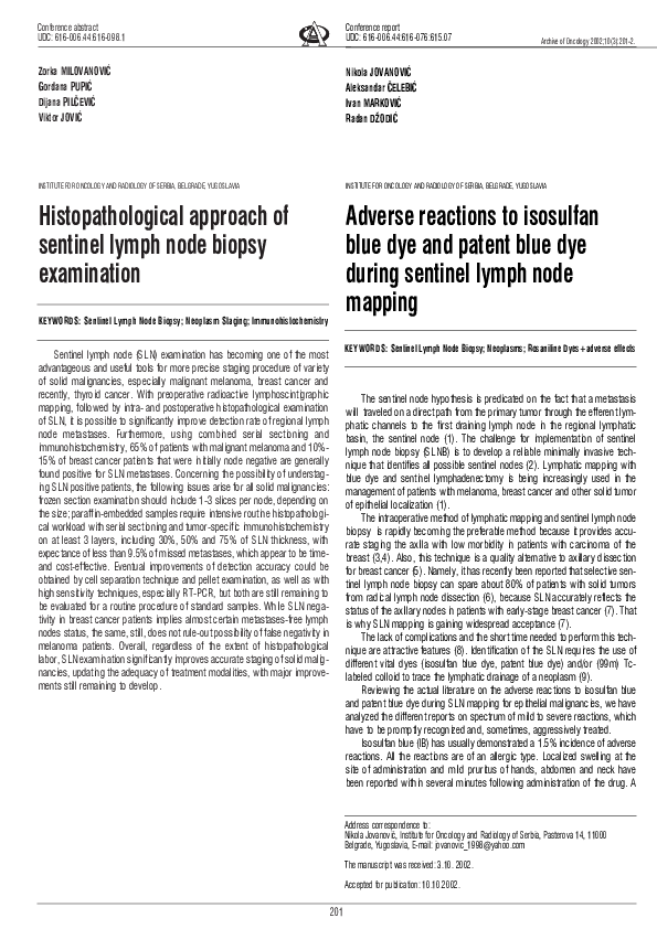 (PDF) Adverse reactions to isosulfan blue dye and patent blue dye ...