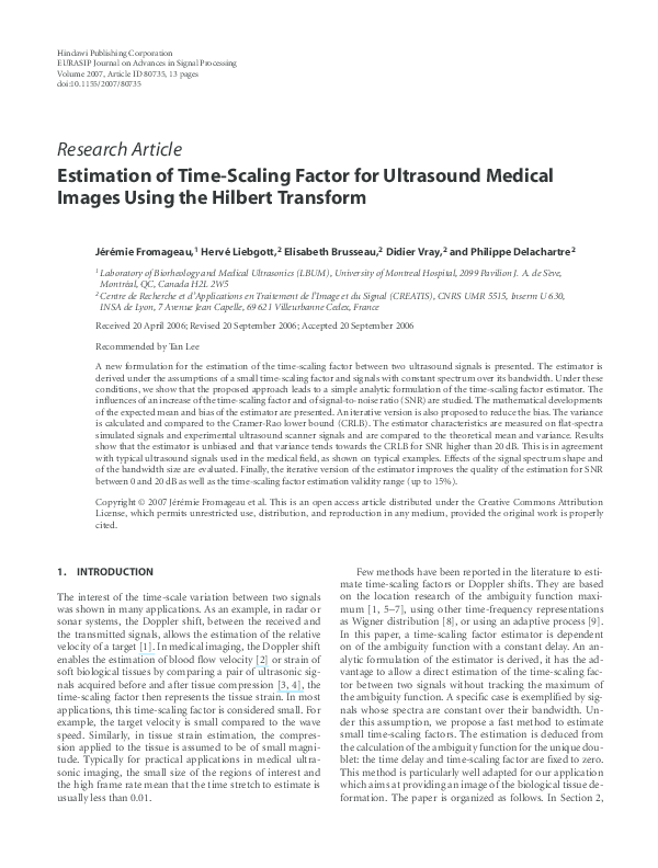 (PDF) Estimating Time-Scaling Factor in Ultrasound Using Hilbert Transform