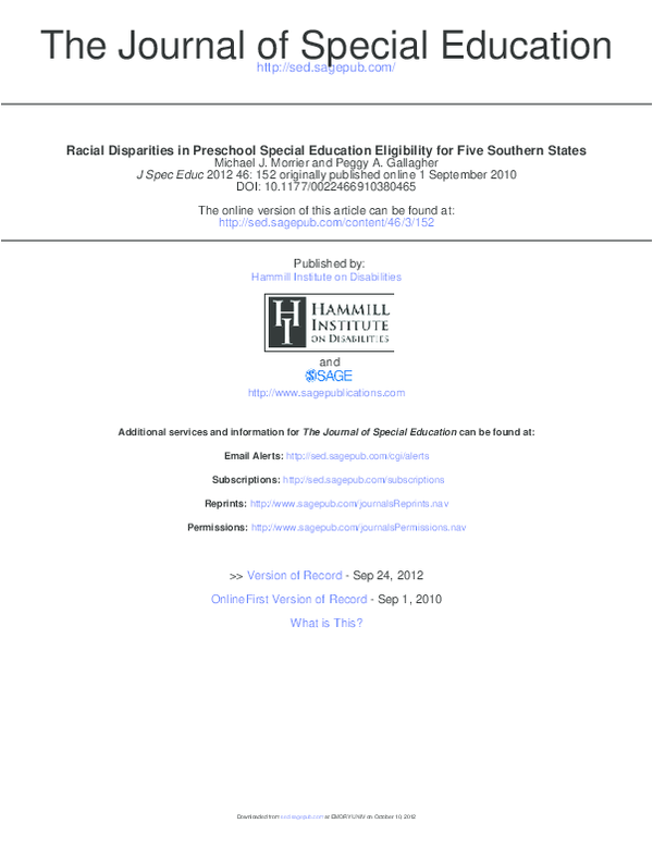 (PDF) Racial Disparities in Preschool Special Education Eligibility for ...