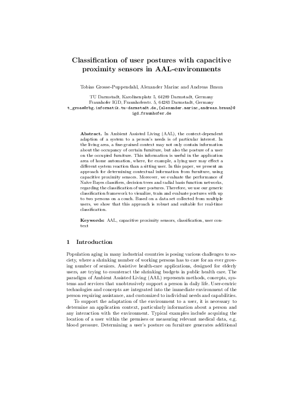 Pdf Classification Of User Postures With Capacitive Proximity Sensors