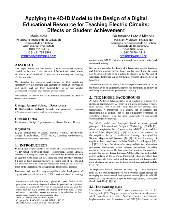(PDF) Applying the 4C-ID Model to the Design of a Digital Educational ...
