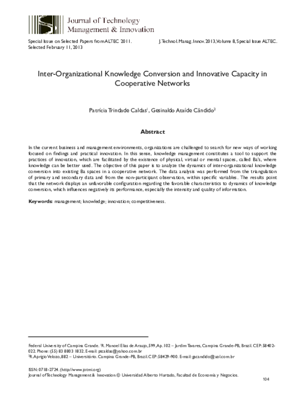 (PDF) Inter-Organizational Knowledge Conversion and Innovative Capacity ...