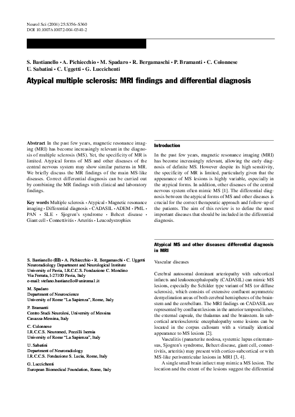 (PDF) Atypical multiple sclerosis: MRI findings and differential diagnosis