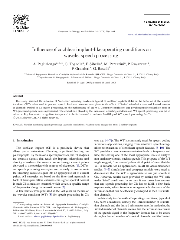 (PDF) Influence of cochlear implant-like operating conditions on wavelet speech processing