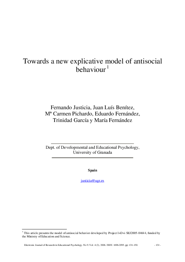 (PDF) Towards a new explicative model of antisocial behaviour