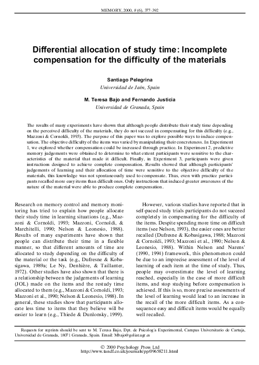 (PDF) Differential allocation of study time: Incomplete compensation ...