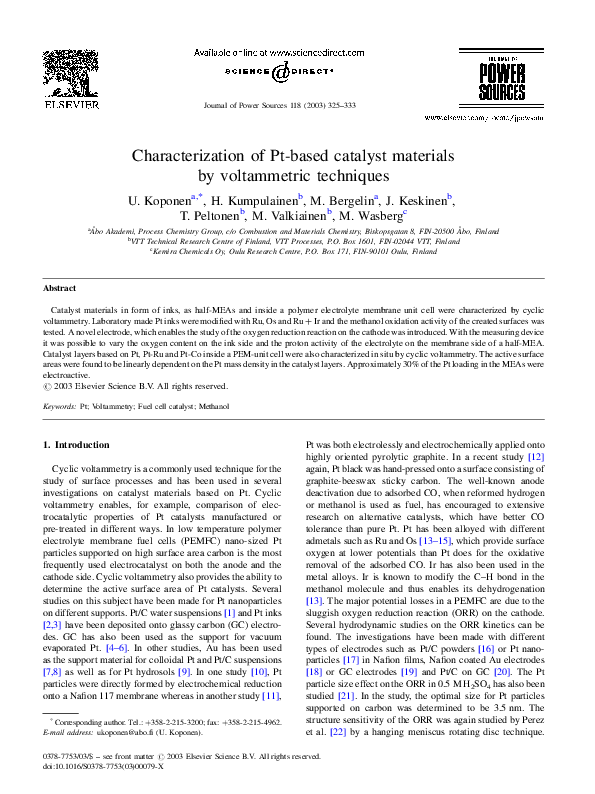 (PDF) Characterization of Pt-based catalyst materials by voltammetric ...
