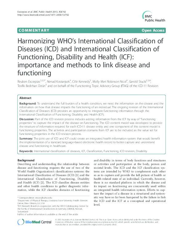 (PDF) Harmonizing WHO’s International Classification of Diseases (ICD ...