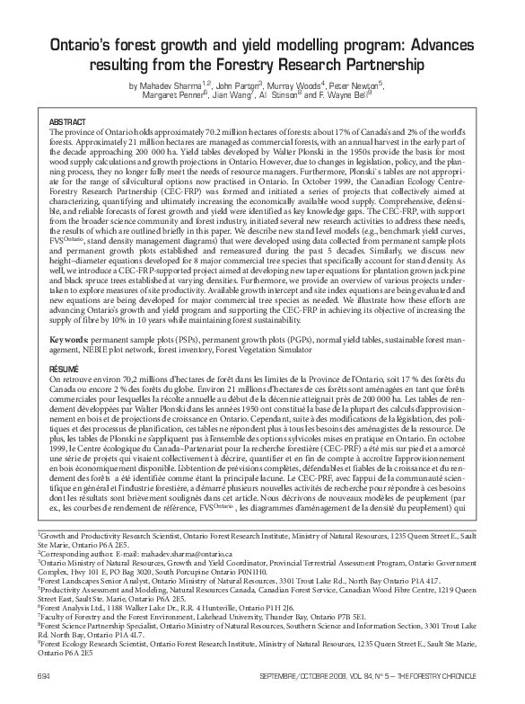 (PDF) Ontario's forest growth and yield modelling program: Advances resulting from the Forestry ...
