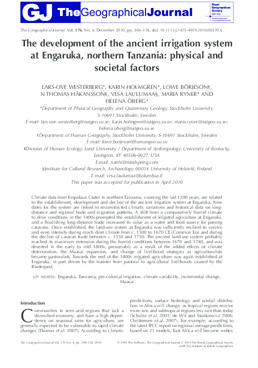 (PDF) The development of the ancient irrigation system at Engaruka ...