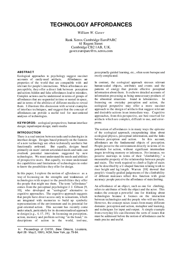 (PDF) Technology affordances: use of familiar things in the design of ...