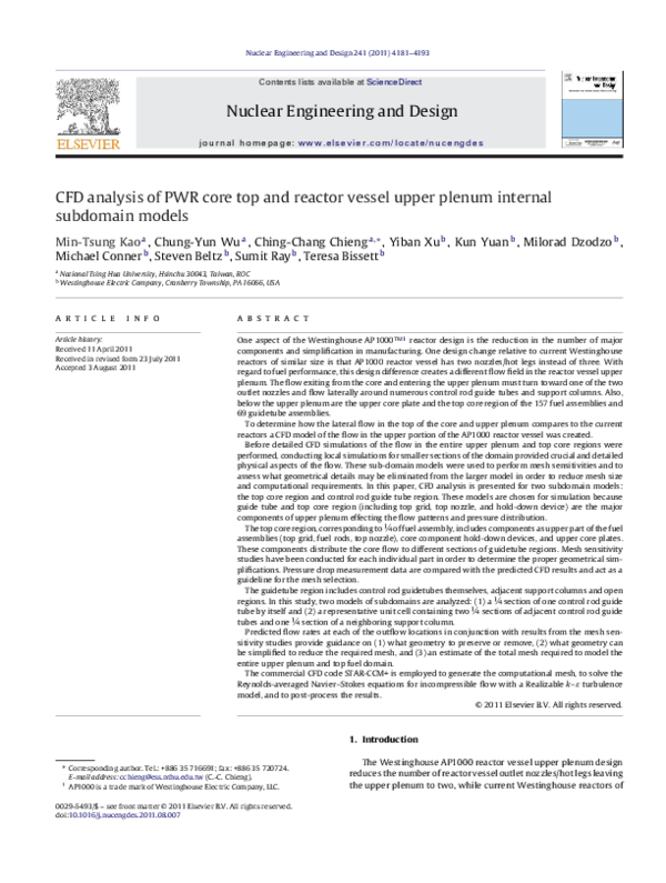 (PDF) CFD analysis of PWR core top and reactor vessel upper plenum ...