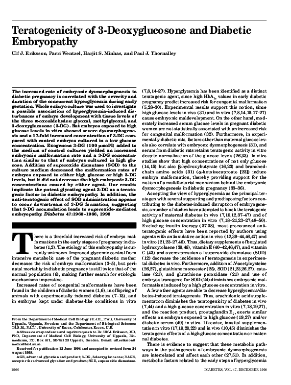 (PDF) Teratogenicity of 3-deoxyglucosone and diabetic embryopathy
