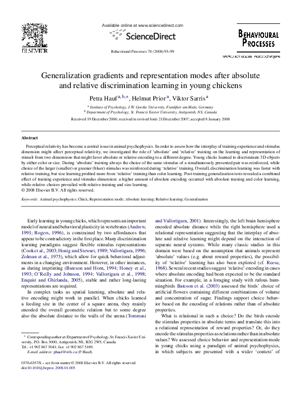 (PDF) Generalization gradients and representation modes after absolute ...