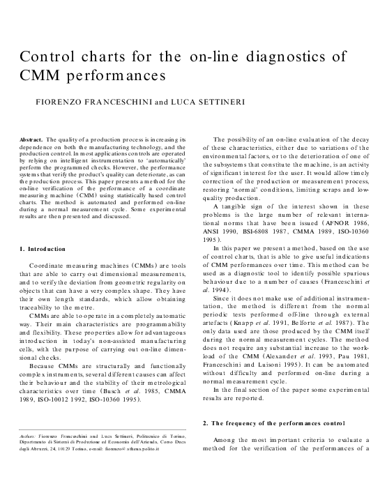 (PDF) Control charts for the on-line diagnostics of CMM performances