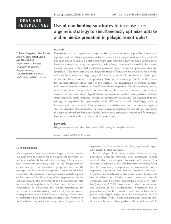 (PDF) Use of non-limiting substrates to increase size; a generic ...