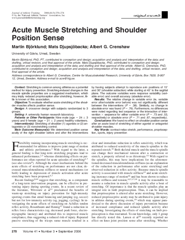 (PDF) Acute muscle stretching and shoulder position sense