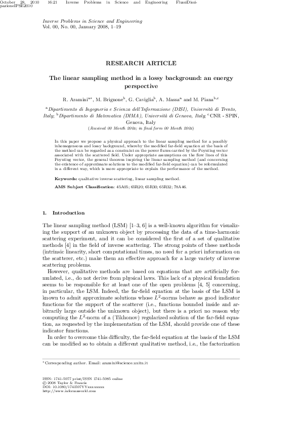 Pdf The Linear Sampling Method In A Lossy Background An Energy