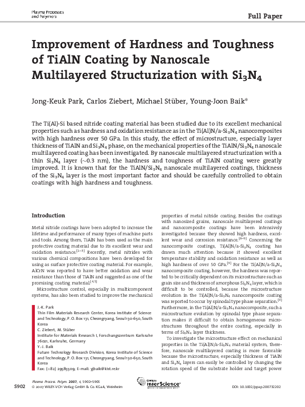 (PDF) Improvement of Hardness and Toughness of TiAlN Coating by ...
