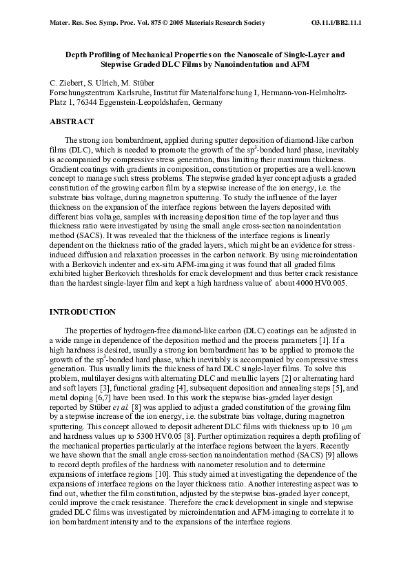 (PDF) Depth profiling of mechanical properties on the nanoscale of single-layer and stepwise ...