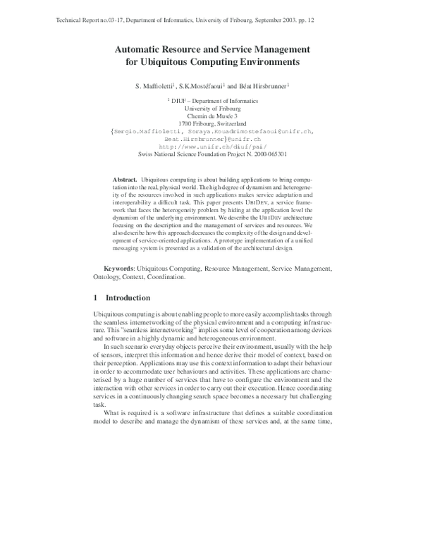 (PDF) Automatic resource and service management for ubiquitous computing environments