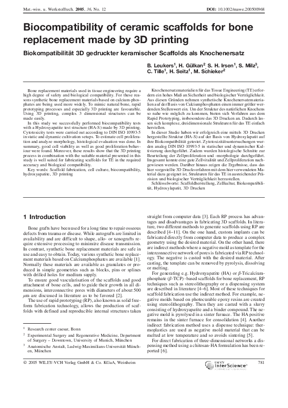 (PDF) Biocompatibility of ceramic scaffolds for bone replacement made ...