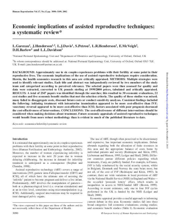(PDF) Economic implications of assisted reproduction techniques: A ...