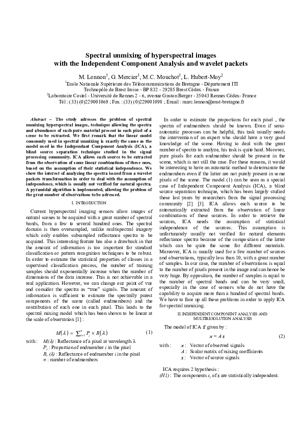 (PDF) Spectral unmixing of hyperspectral images with the independent component analysis and ...