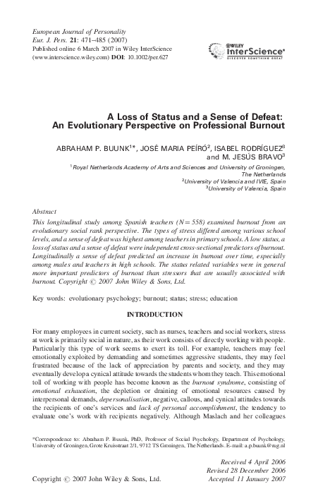 (PDF) A loss of status and a sense of defeat: an evolutionary ...