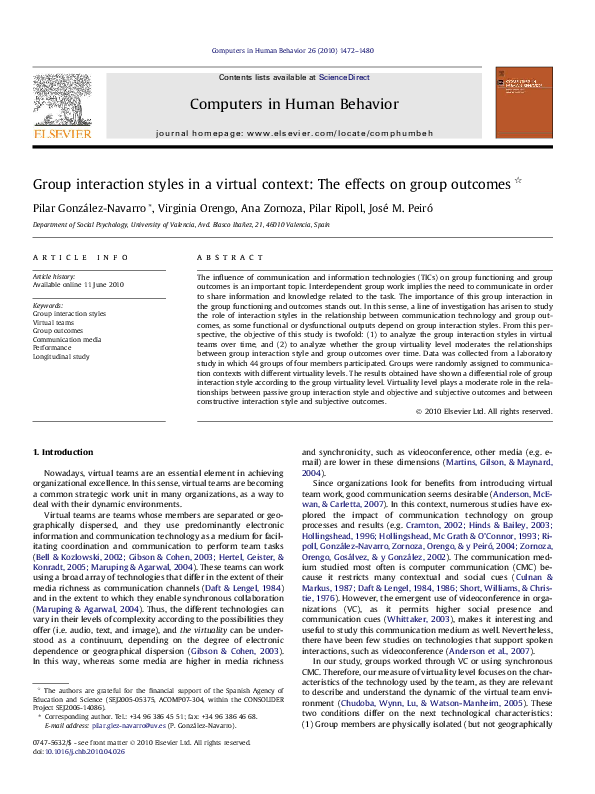 (PDF) Group interaction styles in a virtual context: The effects on ...