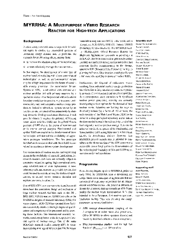 (PDF) MYRRHA, a Multipurpose hYbrid Research Reactor for High-end ...