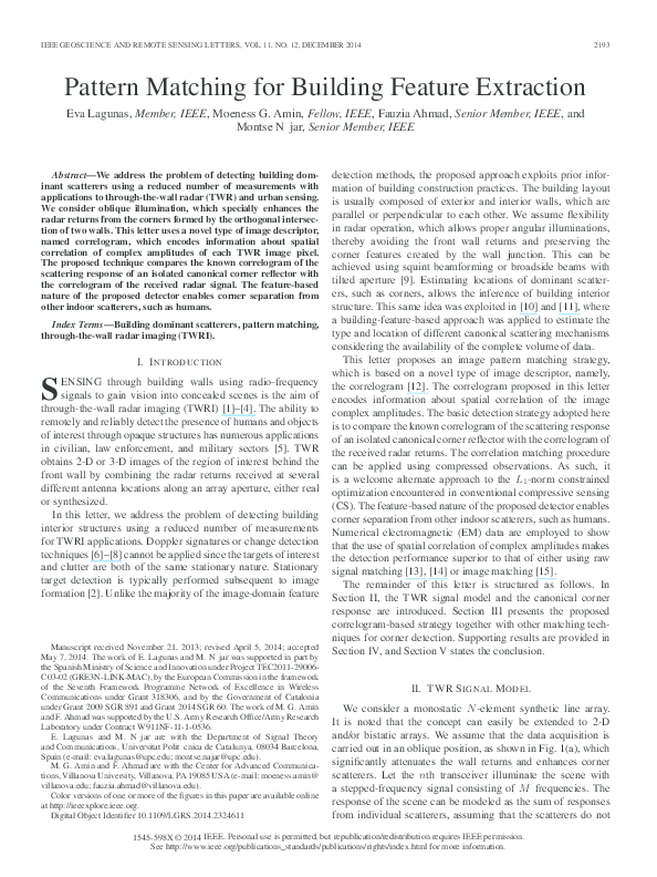 (PDF) Pattern Matching for Building Feature Extraction