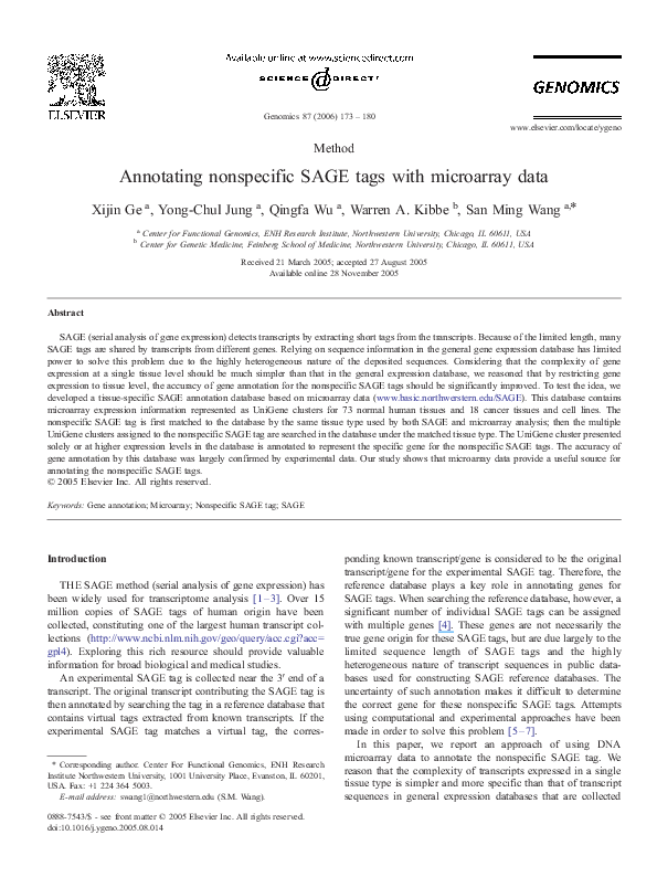 (PDF) Annotating nonspecific SAGE tags with microarray data