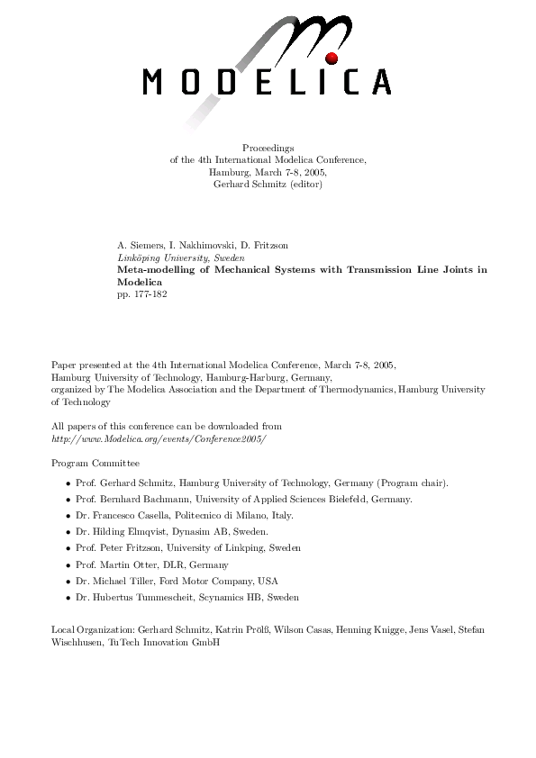 (PDF) Meta-modelling of Mechanical Systems with Transmission Line Joints in Modelica