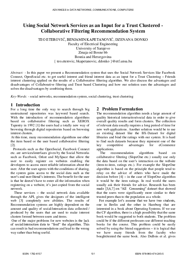 Pdf Using Social Network Services As An Input For A Trust Clustered