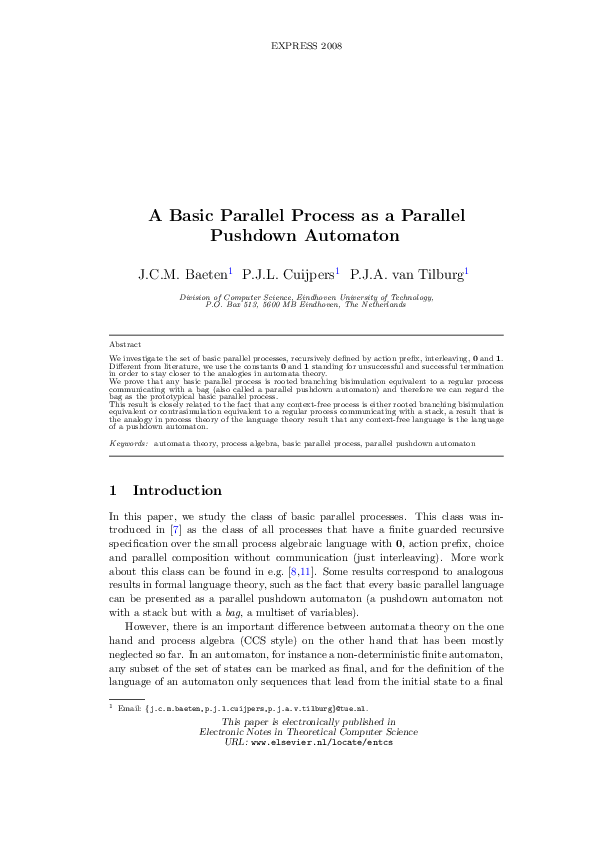 (PDF) A Basic Parallel Process as a Parallel Pushdown Automaton | Zwelgje Bommel - Academia.edu