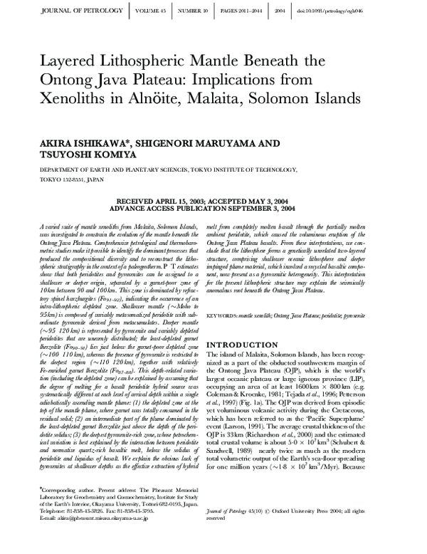 (PDF) Origin and evolution of magmas on the Ontong Java Plateau ...
