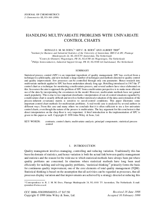 Pdf Handling Multivariate Problems With Univariate Control Charts