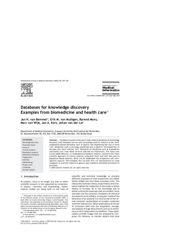 (PDF) Databases for knowledge discovery: Examples from biomedicine and ...