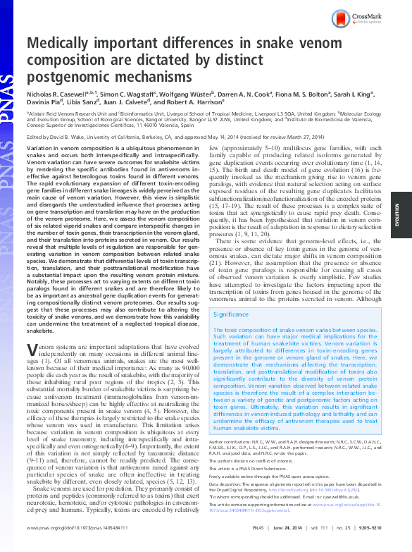 (PDF) Medically important differences in snake venom composition are ...