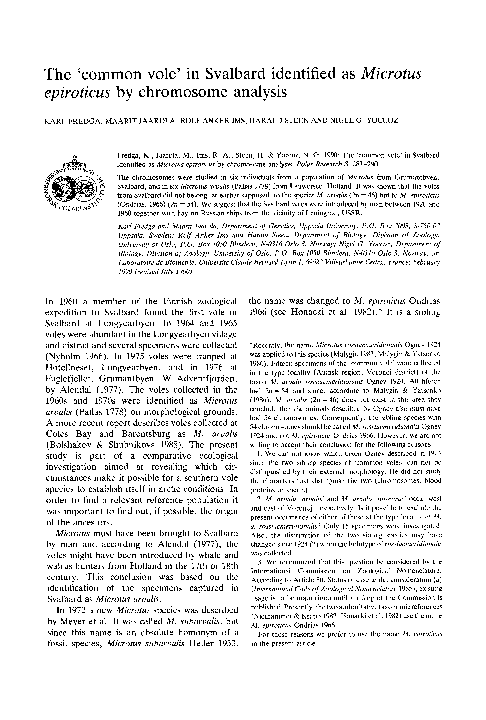 (PDF) The 'common vole' in Svalbard identified as Microtus epiroticus ...