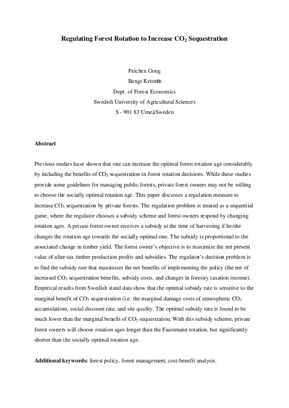 (PDF) Regulating Forest Rotation to Increase CO 2 Sequestration ...