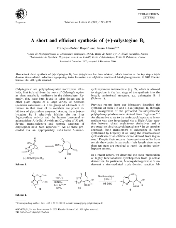 (PDF) A short and efficient synthesis of (+)-calystegine B2