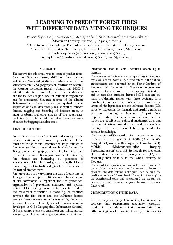 Pdf Learning To Predict Forest Fires With Different Data Mining