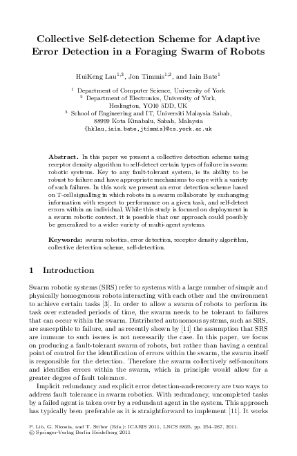 (PDF) Collective Self-detection Scheme for Adaptive Error Detection in a Foraging Swarm of Robots