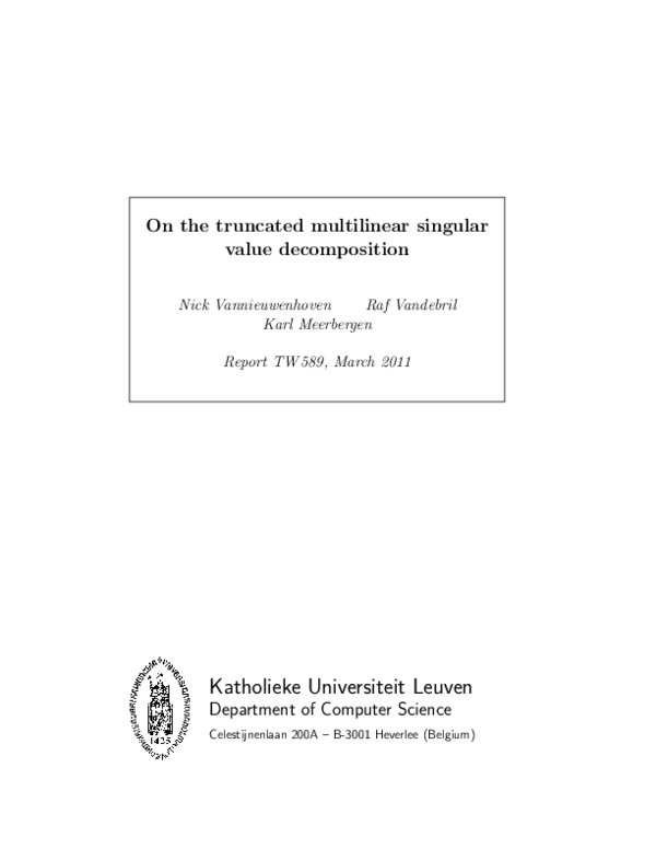 Pdf On The Truncated Multilinear Singular Value Decomposition