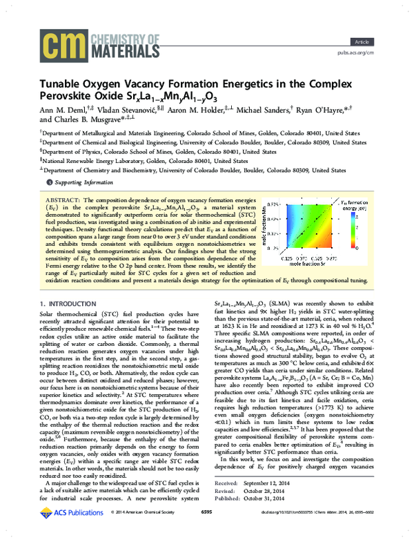 (PDF) Tunable Oxygen Vacancy Formation Energetics in the Complex ...